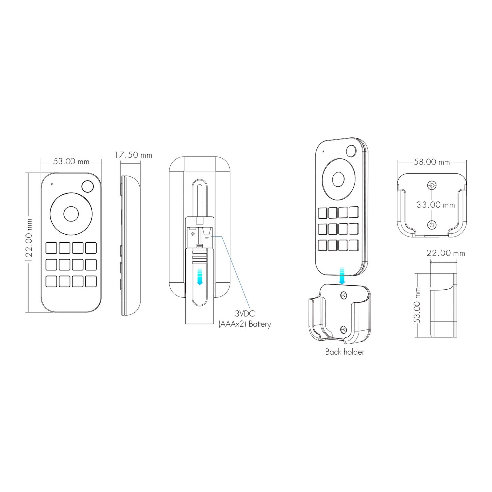 1 Zone Dimming Remote Control 2.4GHz RF RT1