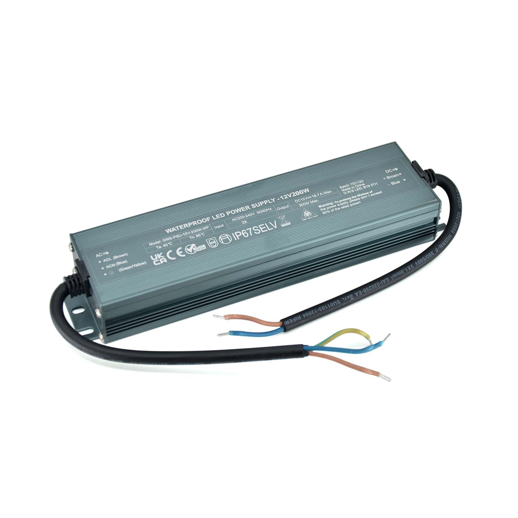 LED Slim Power Supply Transformer DC 12V 200W 16.7A IP67