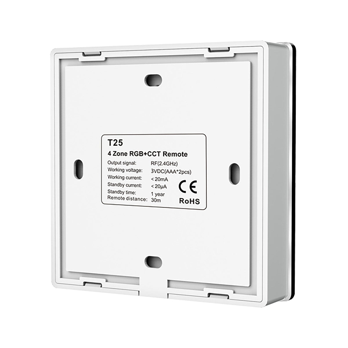 4 Zone RGB+CCT Touch Panel Remote Control 2.4GHz RF 2*AAA Battery T25