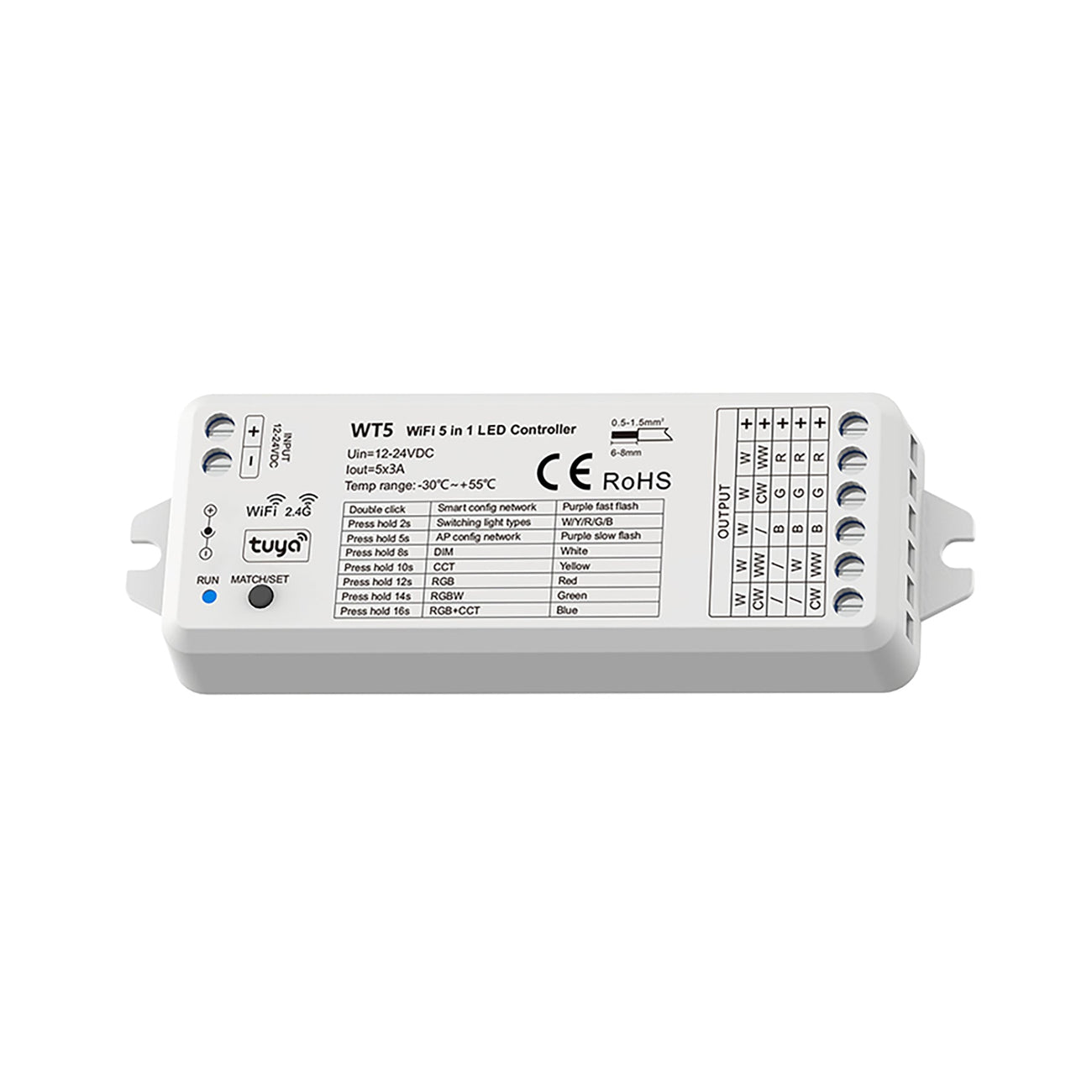 LED 12-24V DC 5 In 1 Wifi Controller Tuya APP 5CH*3A 2.4GHz RF WT5
