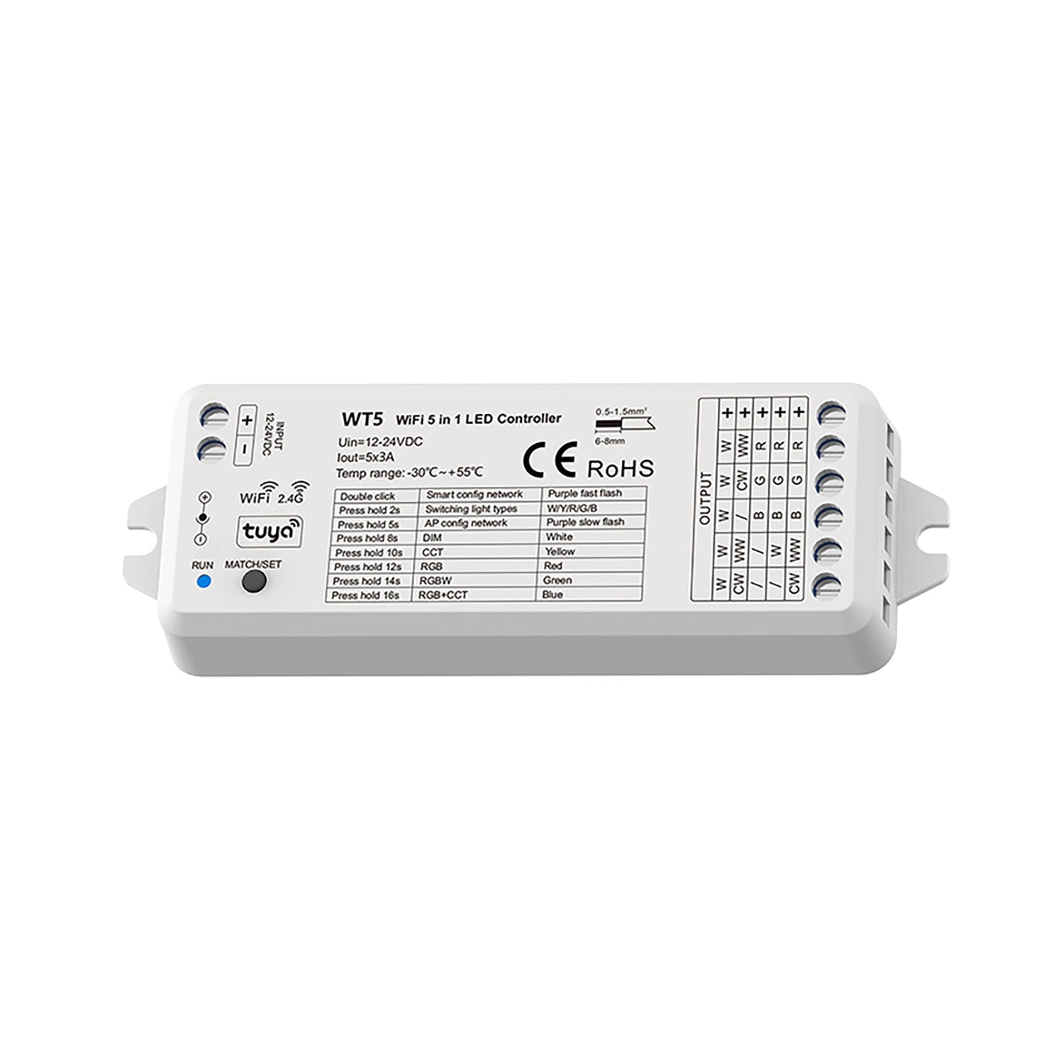 LED 12-24V DC 5 In 1 Wifi Controller Tuya APP 5CH*3A 2.4GHz RF WT5