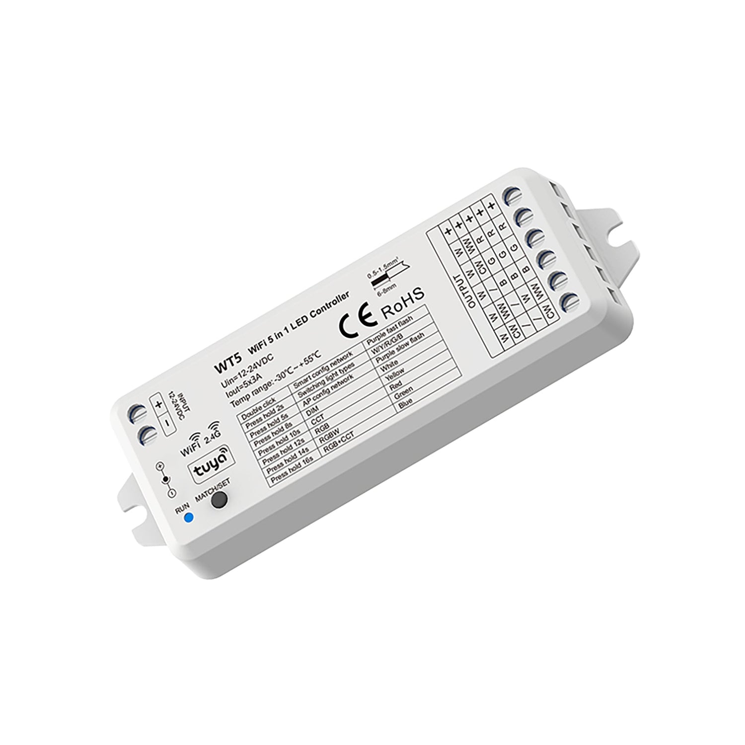 LED 12-24V DC 5 In 1 Wifi Controller Tuya APP 5CH*3A 2.4GHz RF WT5