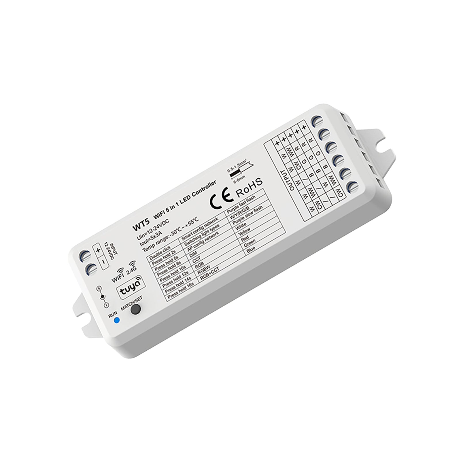 LED 12-24V DC 5 In 1 Wifi Controller Tuya APP 5CH*3A 2.4GHz RF WT5