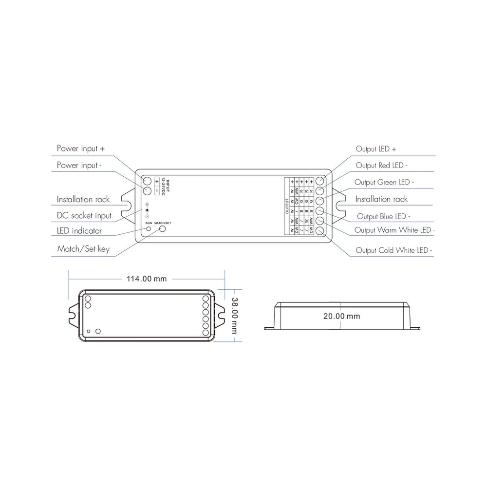 LED 12-24V DC 5 In 1 Zigbee Controller Tuya APP 5CH*3A 2.4GHz RF WZ5