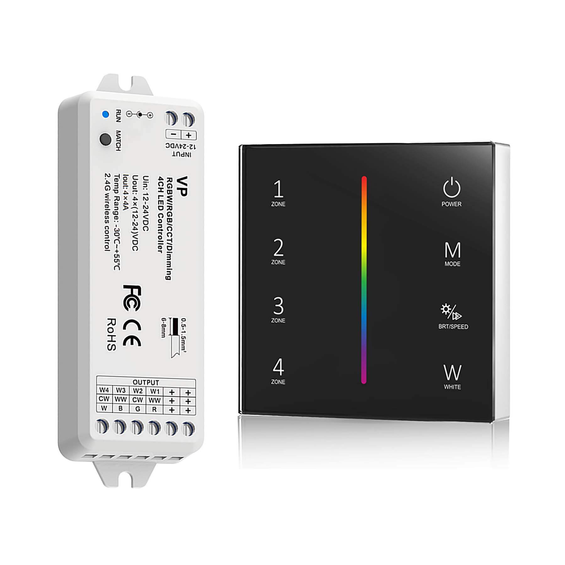 LED 12-24V DC Dimming/CCT/RGB/RGBW Controller VP + 4 Zone Panel Remote