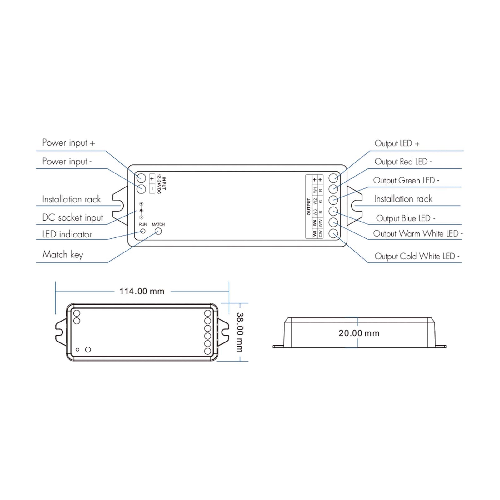 LED 12-24V DC RGB+CCT Controller 5CH*3A 2.4GHz RF V5-M