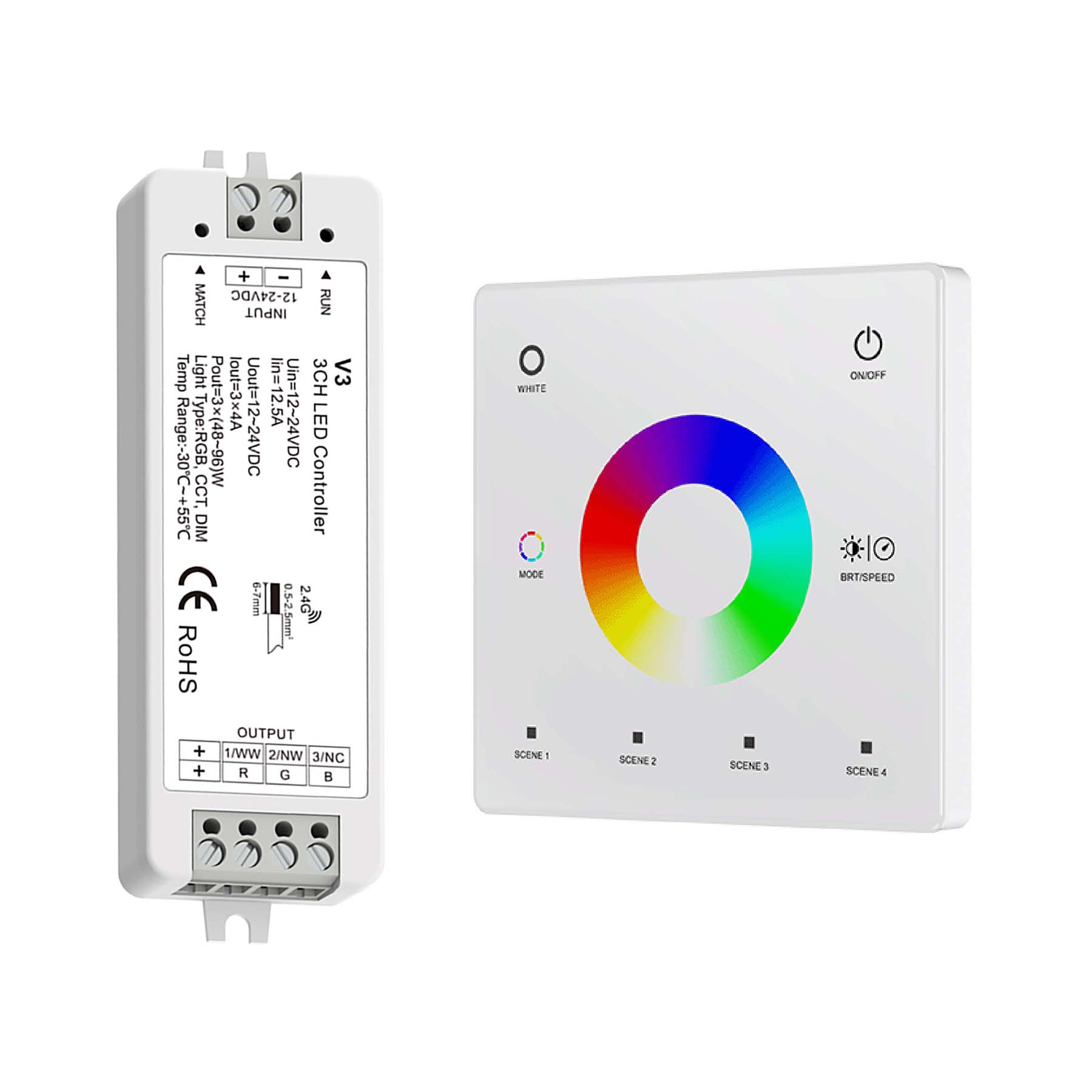 LED 12-24V DC Dimming/CCT/RGB Controller V3 + 1 Zone Panel Remote Cont