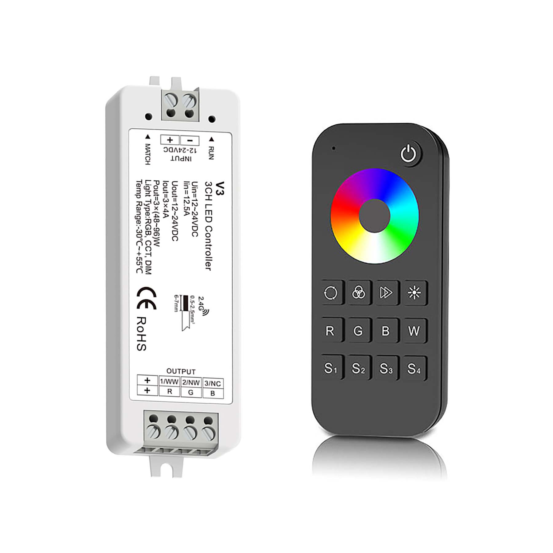 LED 12-24V DC Dimming/CCT/RGB Controller V3 + 1 Zone Remote Control RT