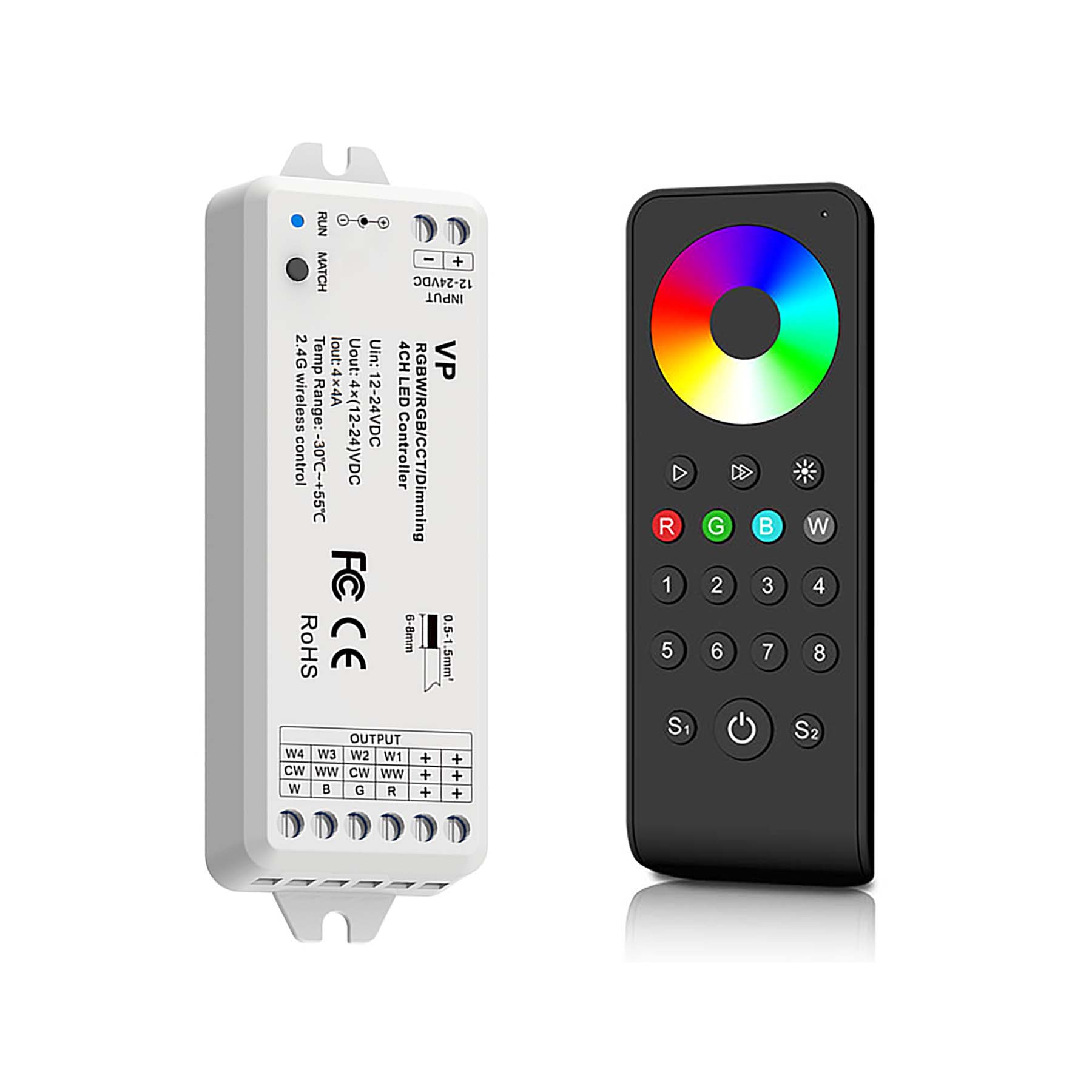 LED 12-24V DC Dimming/CCT/RGB/RGBW Controller VP + 8 Zone Remote Contr
