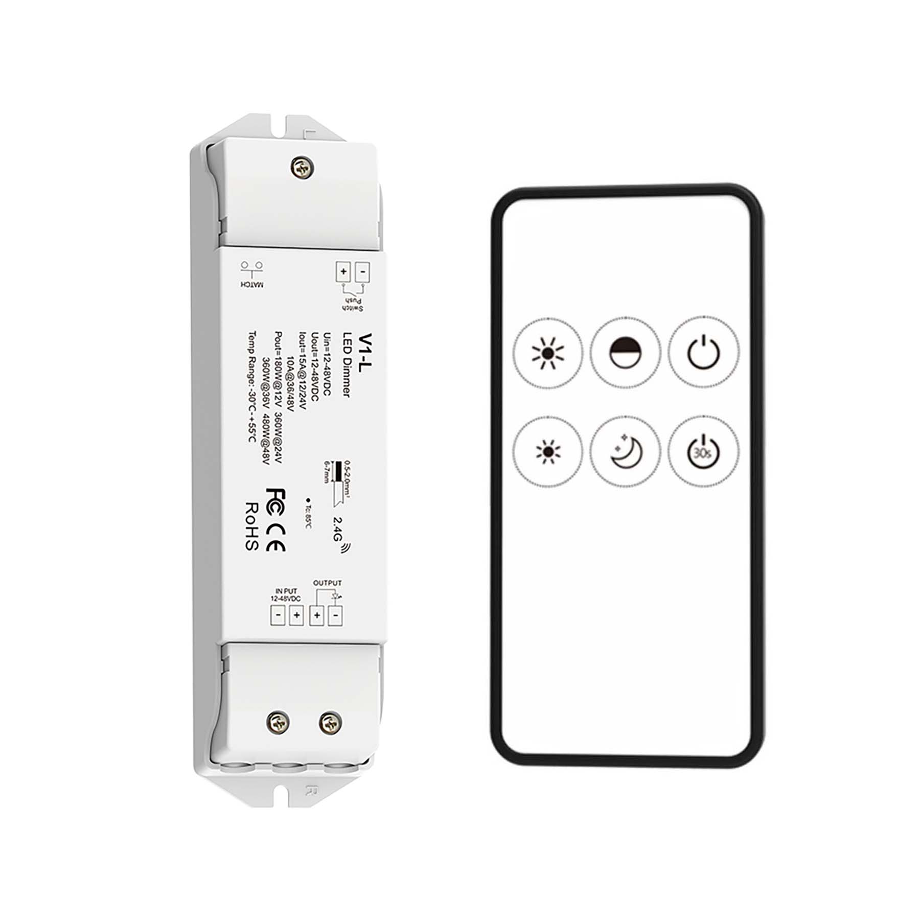 LED 12-48V DC Dimming Controller V1-L + 1 Zone Remote Control RM1