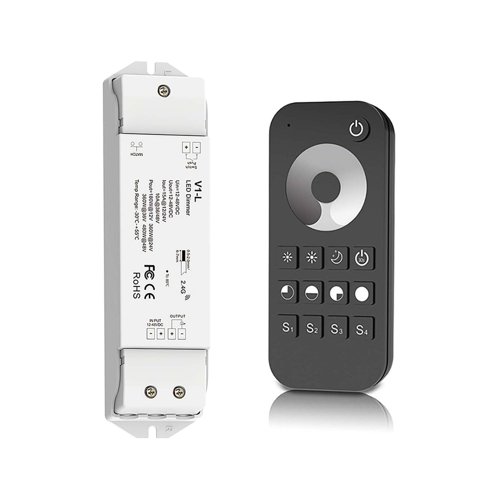 LED 12-48V DC Dimming Controller V1-L + 1 Zone Remote Control RT1