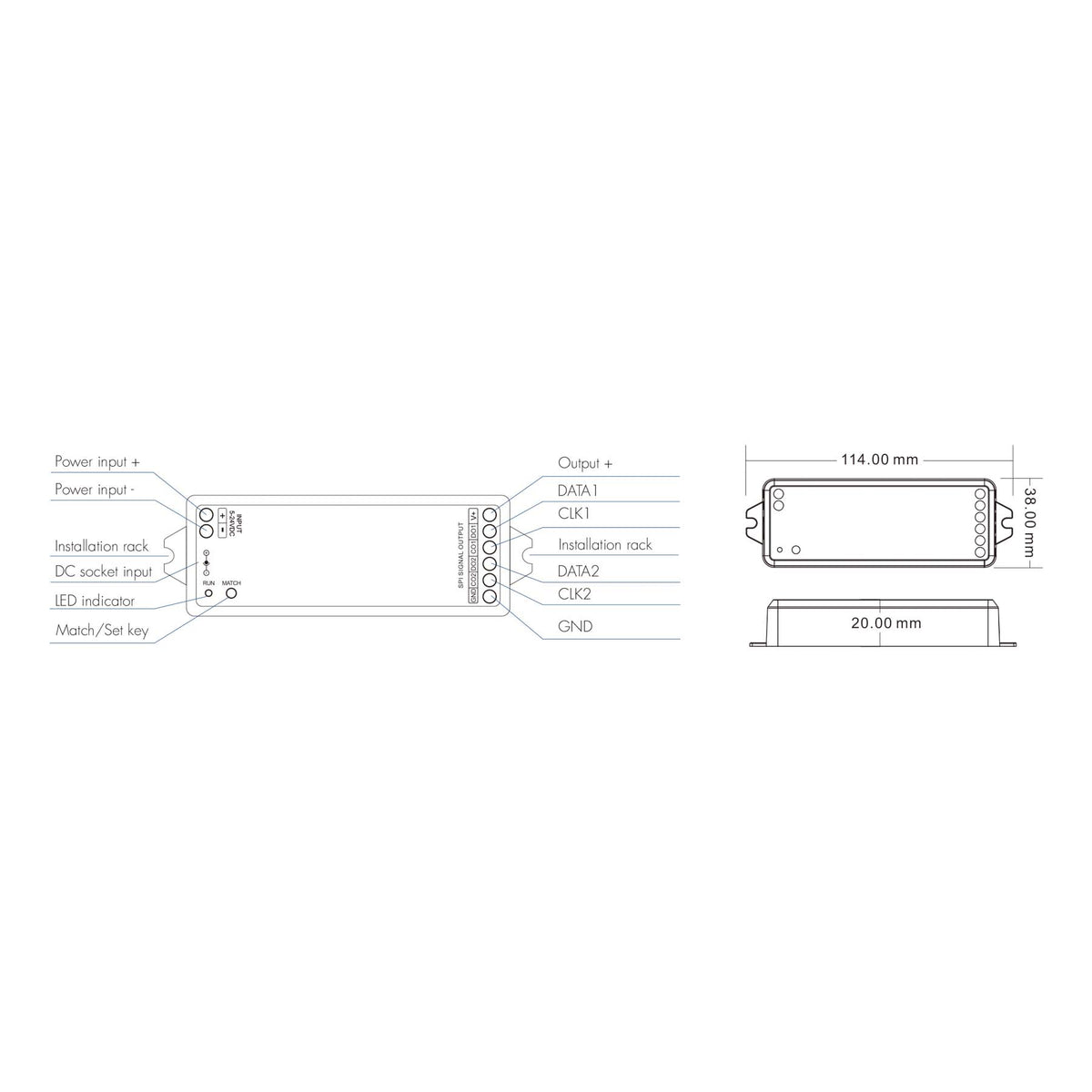 LED 5-24V DC SPI Pixel Wifi Controller Tuya APP 2.4GHz RF WT-SPI