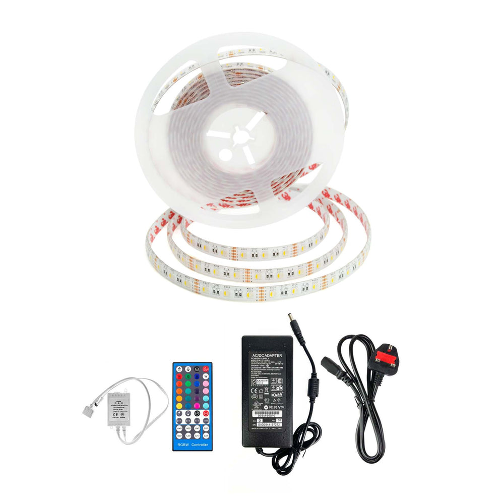 LED 5050 Strip Light, 5M Reel, IP44, 12V, 60 LEDs/M, RGB+Warm White