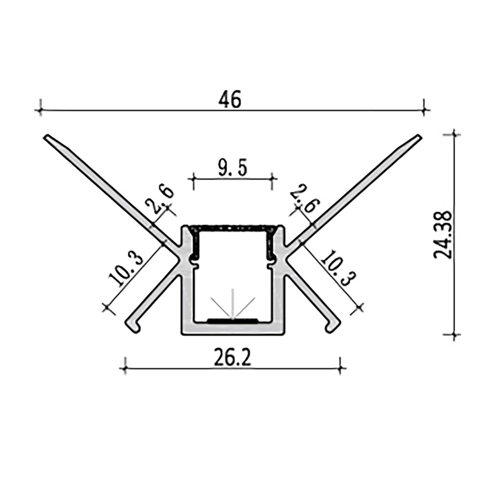 Plaster-In Trimless Recessed LED Aluminium Profile 46x24.38mm (127)