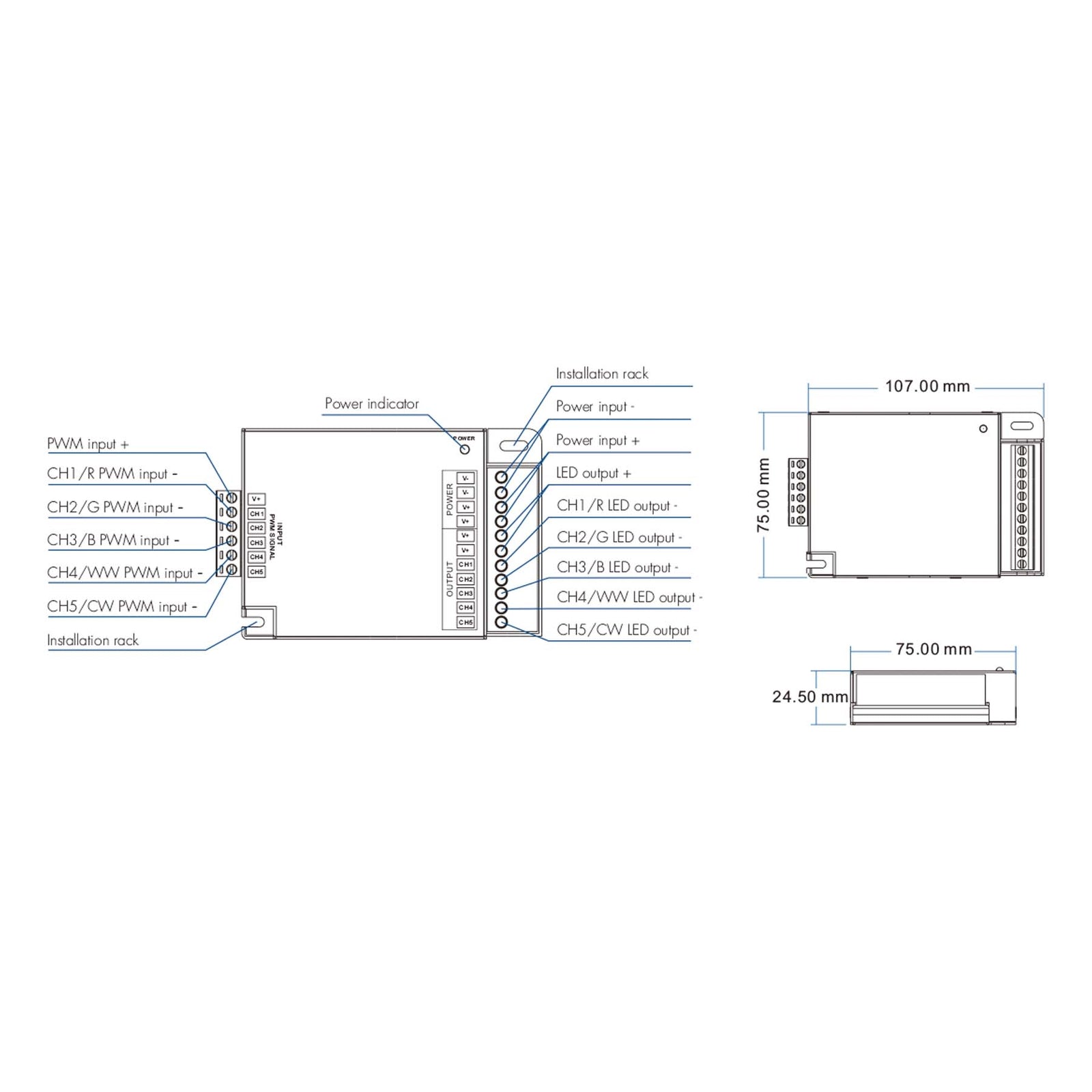 5CH*5A 12-24V RGB+CCT Power Repeater EV5