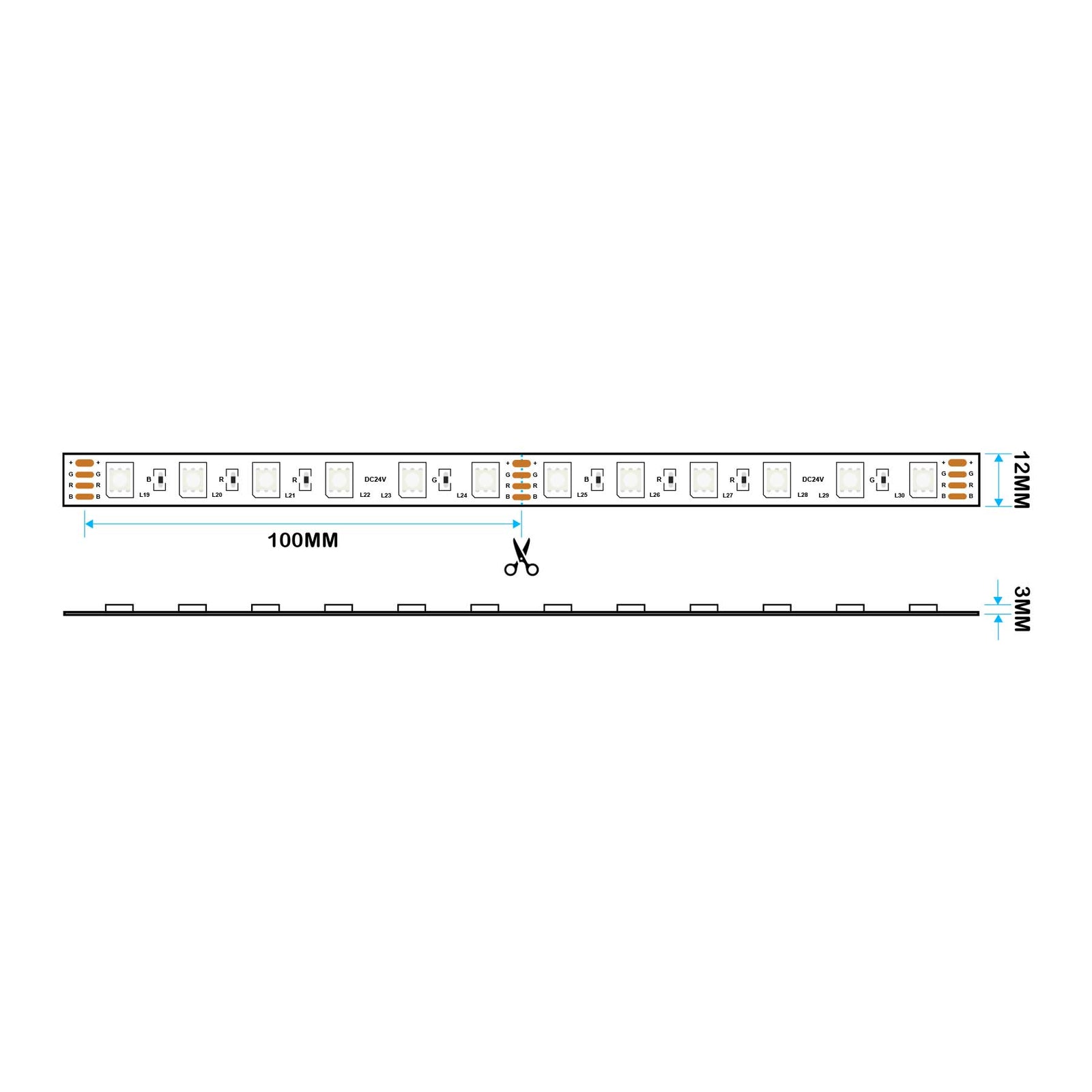 LED 5050 Strip Light, 20M Reel, IP20, 24V, 60 LEDs/M, RGB