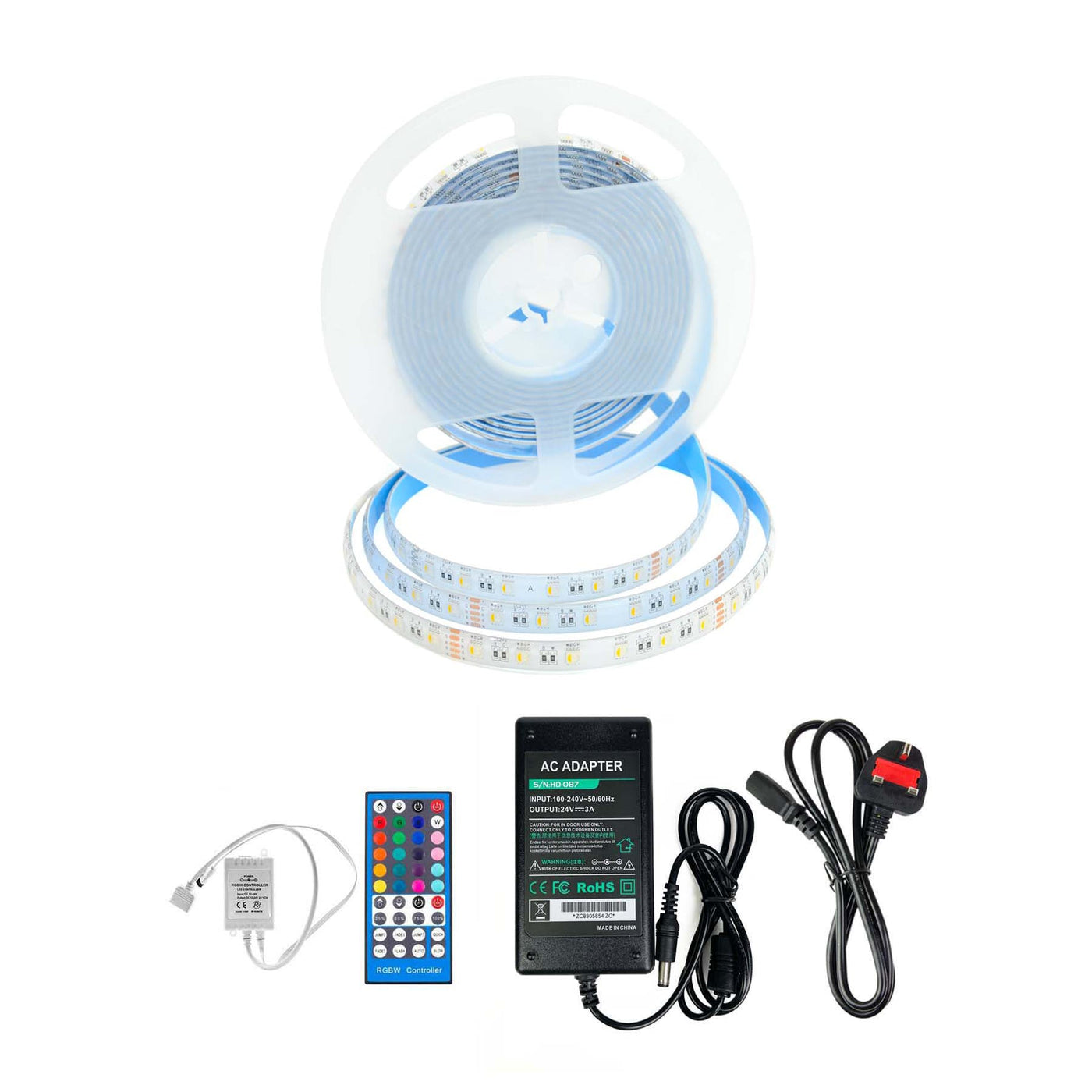 LED 5050 Strip Light, 5M Reel, IP44, 24V, 60 LEDs/M, RGB+Warm White