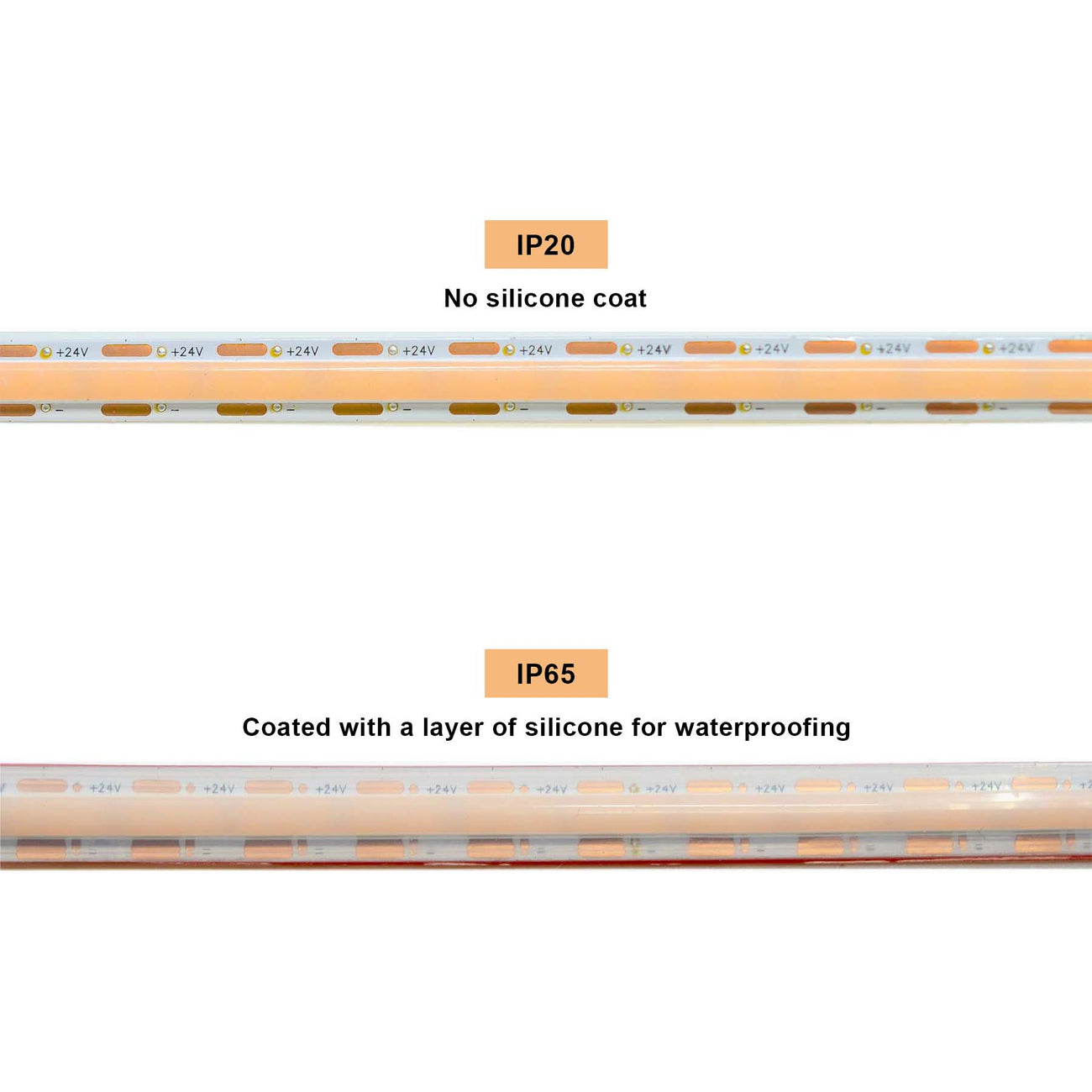 LED COB Strip Light, Seamless, 10M Reel, IP20/IP65, 24V, 1cm/Cut
