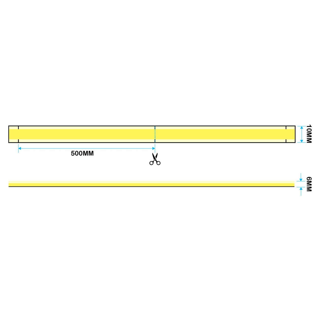 LED COB AC Strip Light, Seamless, IP65, 220V-240V, 10mm Wide