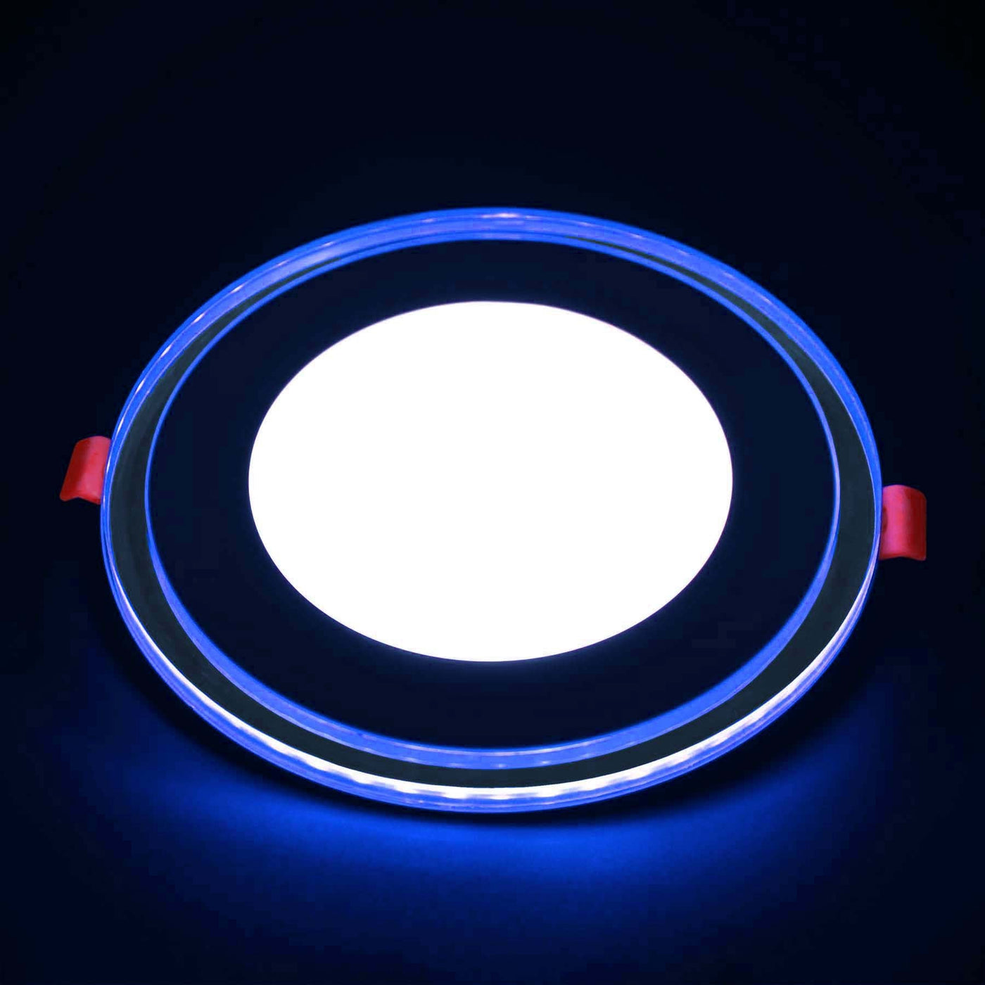 Recessed Round Chrome Mirror Blue Edge Lit LED Panel Light