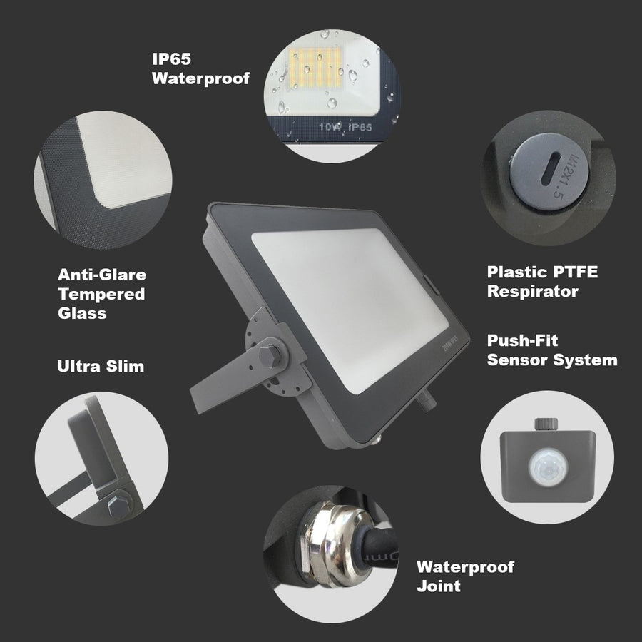 Infinity Grey Casing Tri-Colour LED Flood Light With PIR Motion Sensor