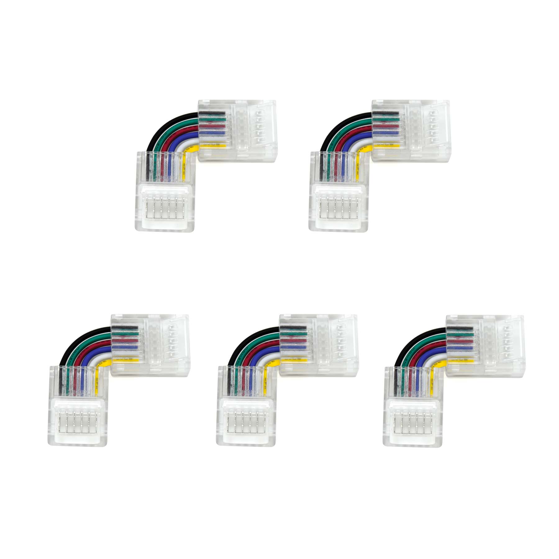 6 Pin Solderless L Shape Quick Fit Flex Connector For RGB+CCT LED Stri